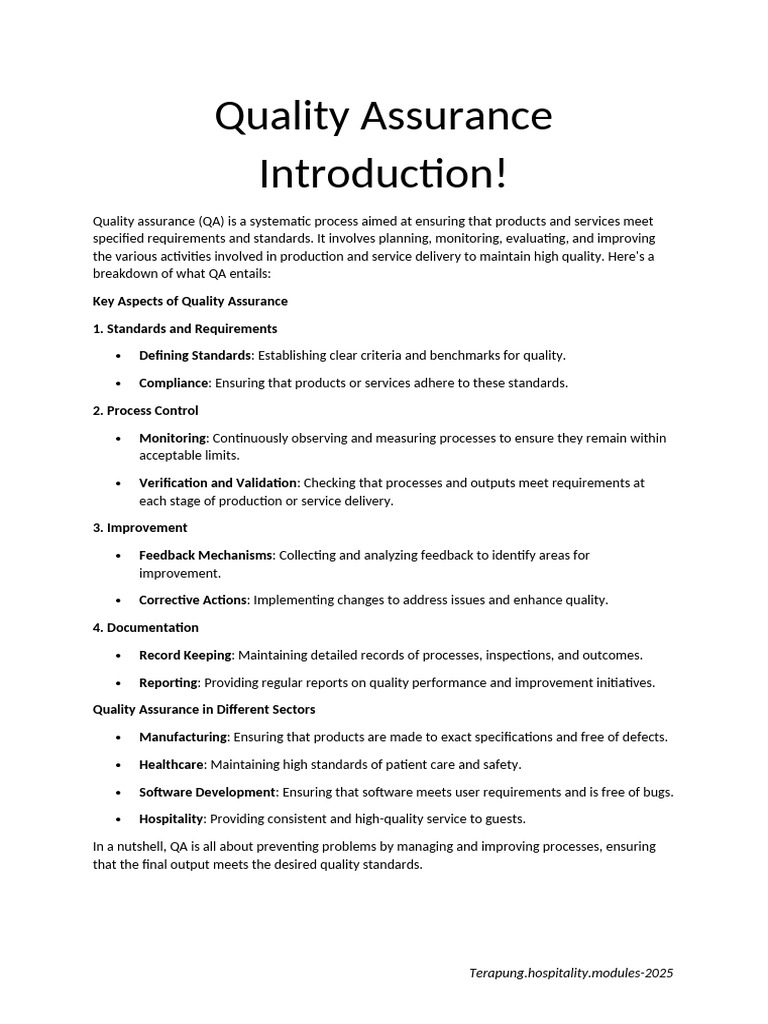 Quality Assurance Introduction | PDF | Quality Assurance | Food Safety