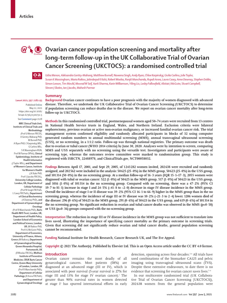 Ovaric Cancer | PDF | Ovarian Cancer | Screening (Medicine)