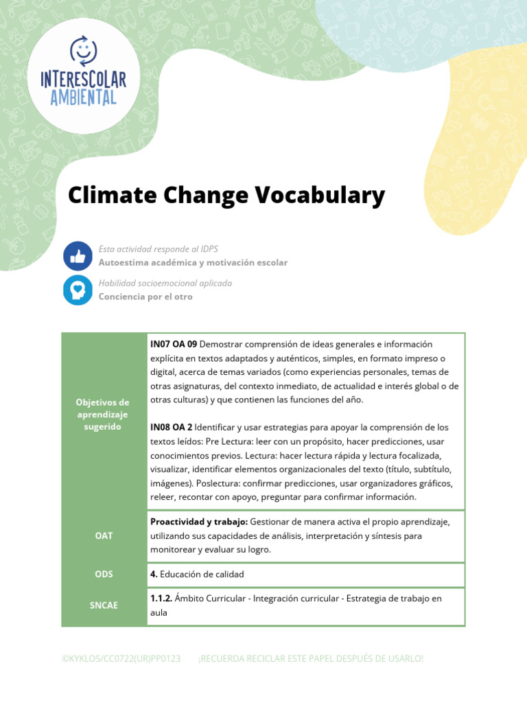 Climate Change Vocabulary | PDF | Aprendizaje | Cognición