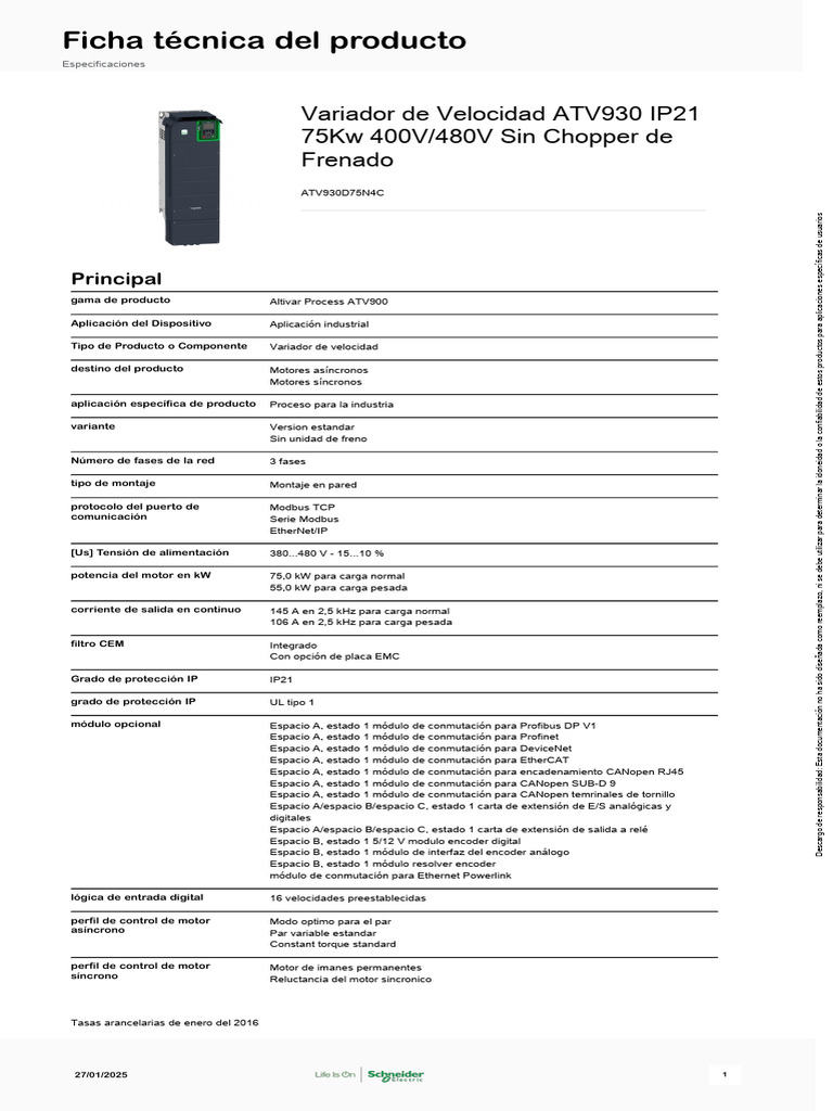 Schneider Electric - Altivar-Process-ATV900 - ATV930D75N4C | PDF | Relé ...