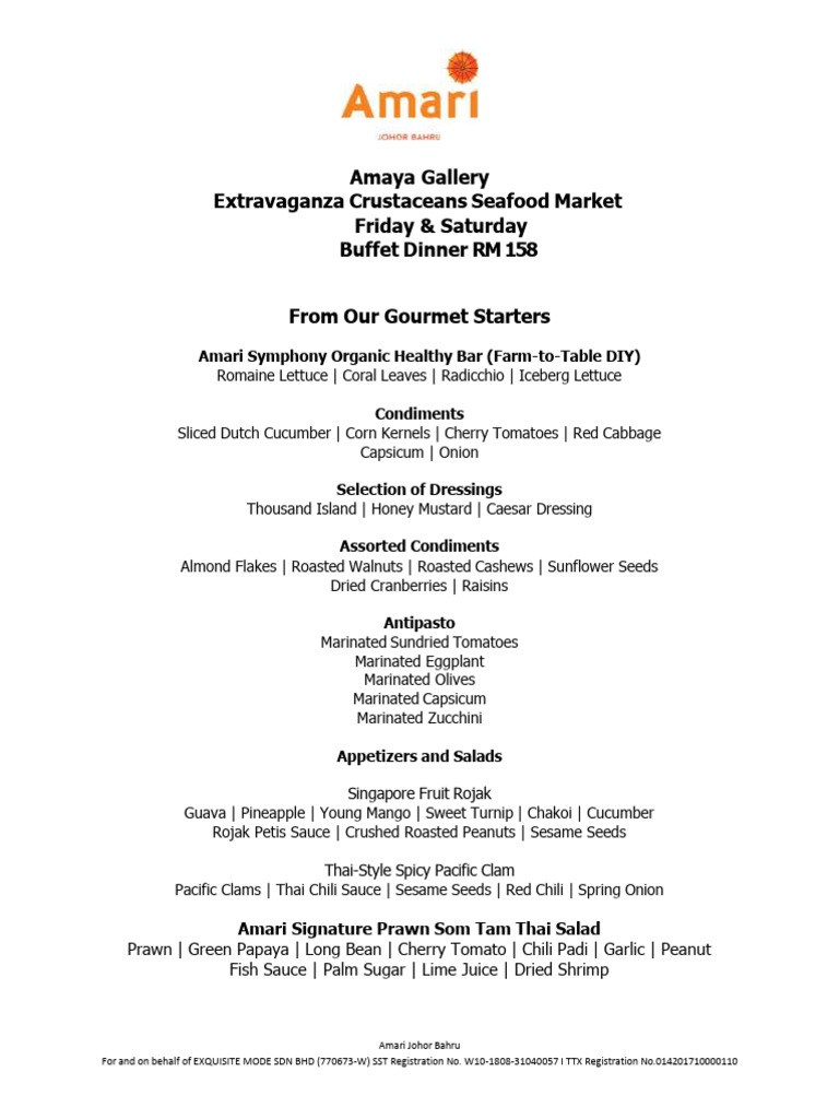 Johor Bahru Seafood Buffet Extravaganza | PDF | Thai Cuisine | Sauce