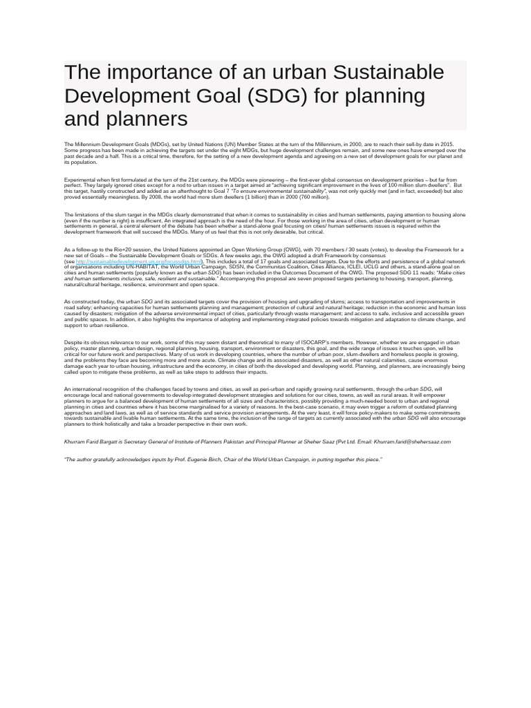 Urban Sustainable Development Goals Explained | PDF | Millennium ...