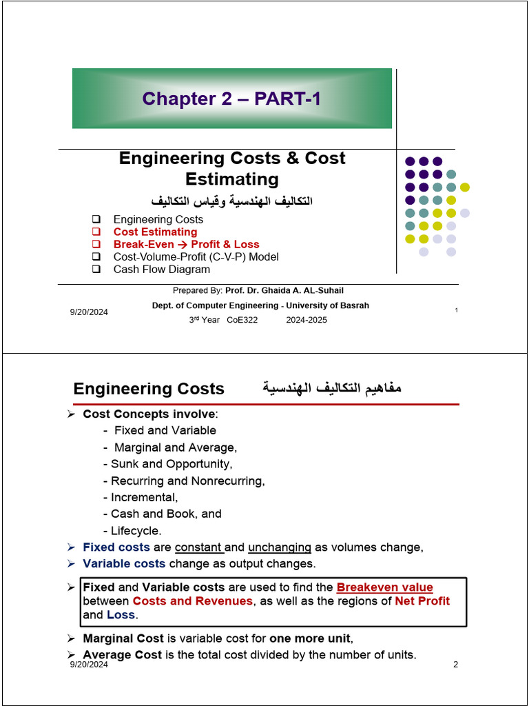 1 Ch02- Part-1 Engineering Costs-2024-2025 Ver.2 | PDF | Economics | Production And Manufacturing
