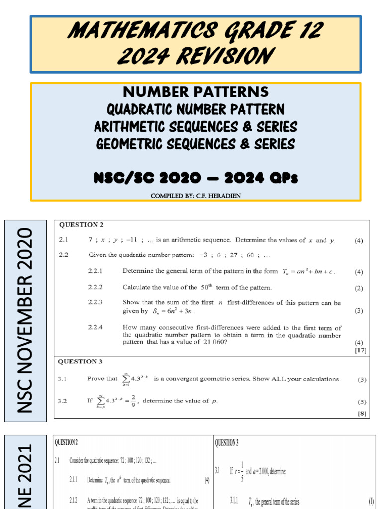 2 - Maths P1 Revision 2020 - 2024 QPS (Number Patterns) | PDF
