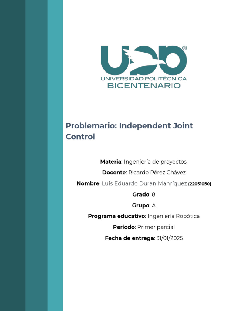 DMLE_Problemario - Independent Joint Control | PDF