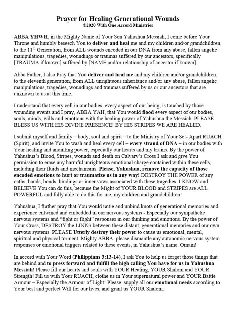 Prayer For Healing Generational Wounds 2020 | PDF