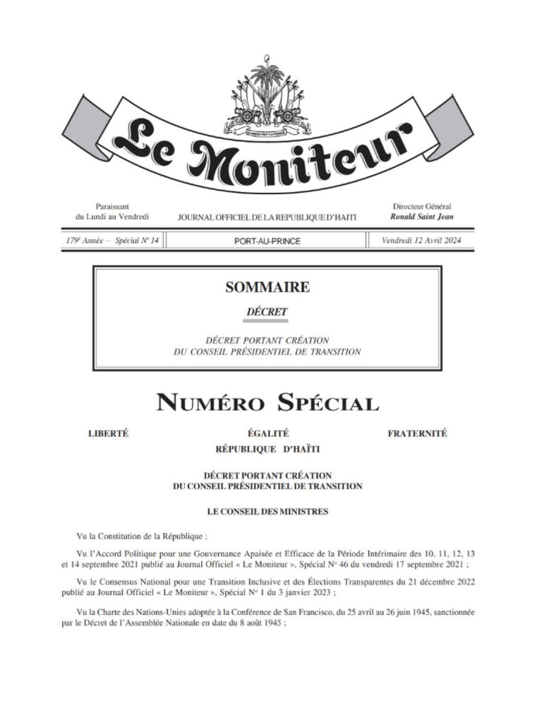 Decret Portant Creation Du Conseil Presidentiel de Transition | PDF