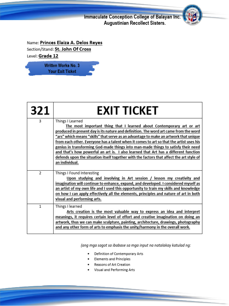 Delos Reyes, Princes Elaiza A. (Your Exit Ticket) | PDF | Imagination ...