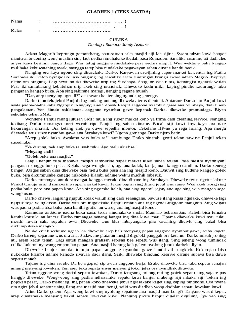 Tugas 1 Teks Sastra | PDF