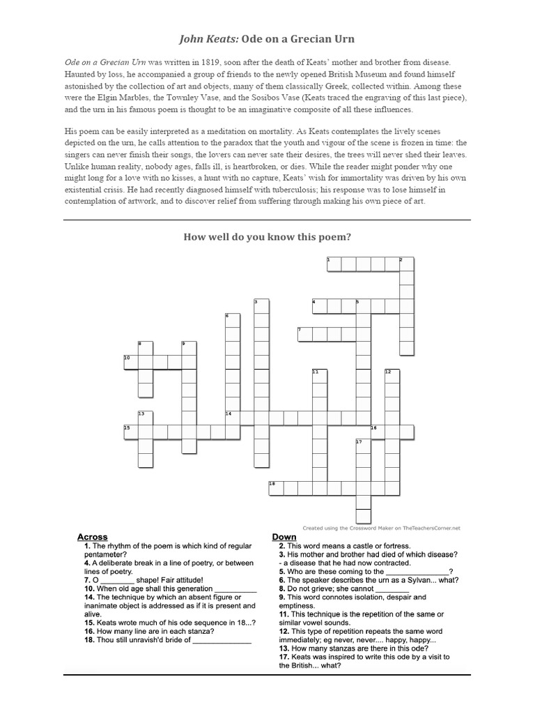 Ode on a Grecian Urn Questions and Activities | PDF | Poetry | John Keats