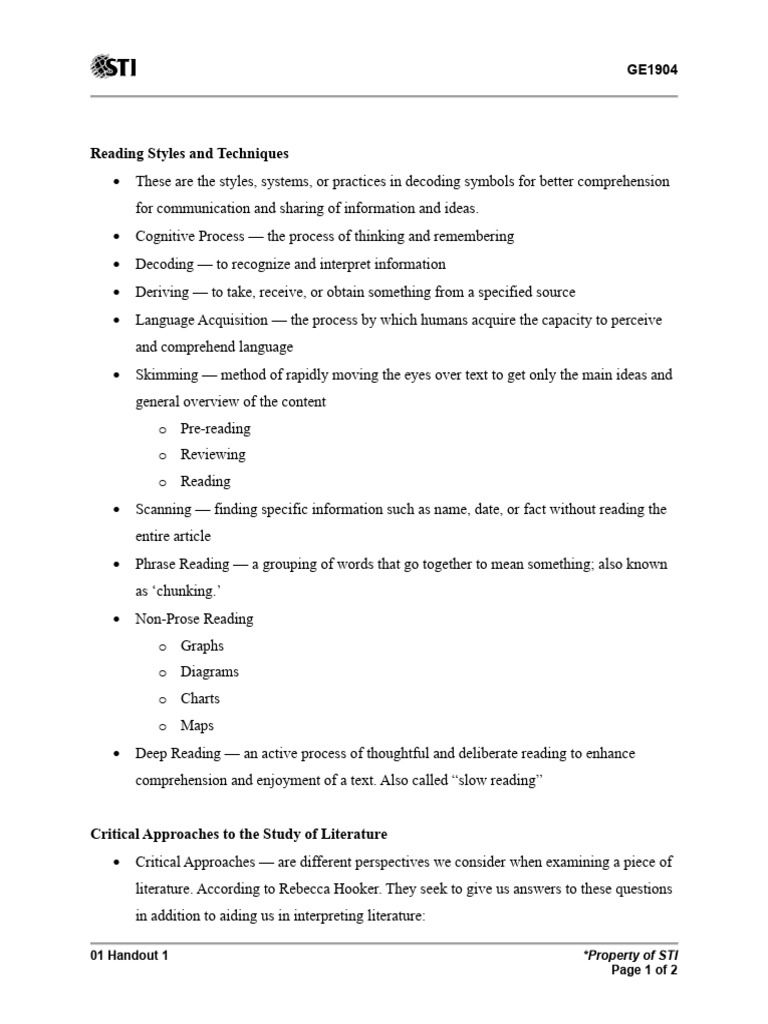 01 Handout 1 (01 Introduction) | PDF | Reading Comprehension | Liberal Arts Education