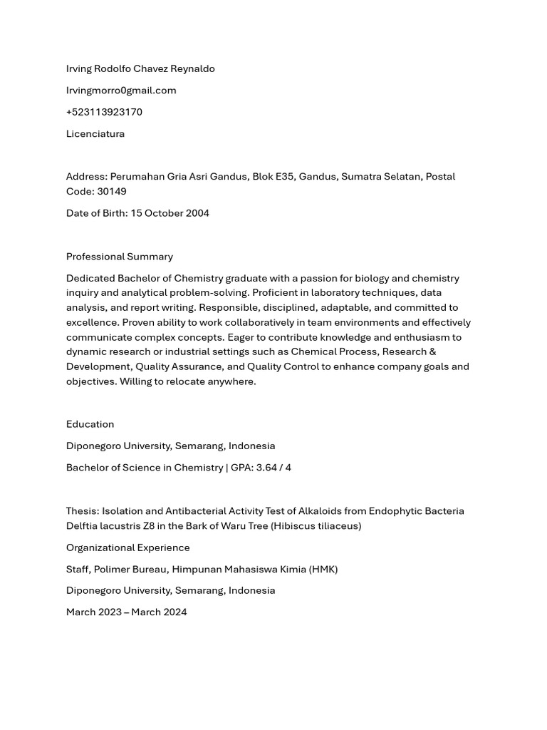 Irving Rodolfo Chavez Reynaldo | PDF | Laboratories