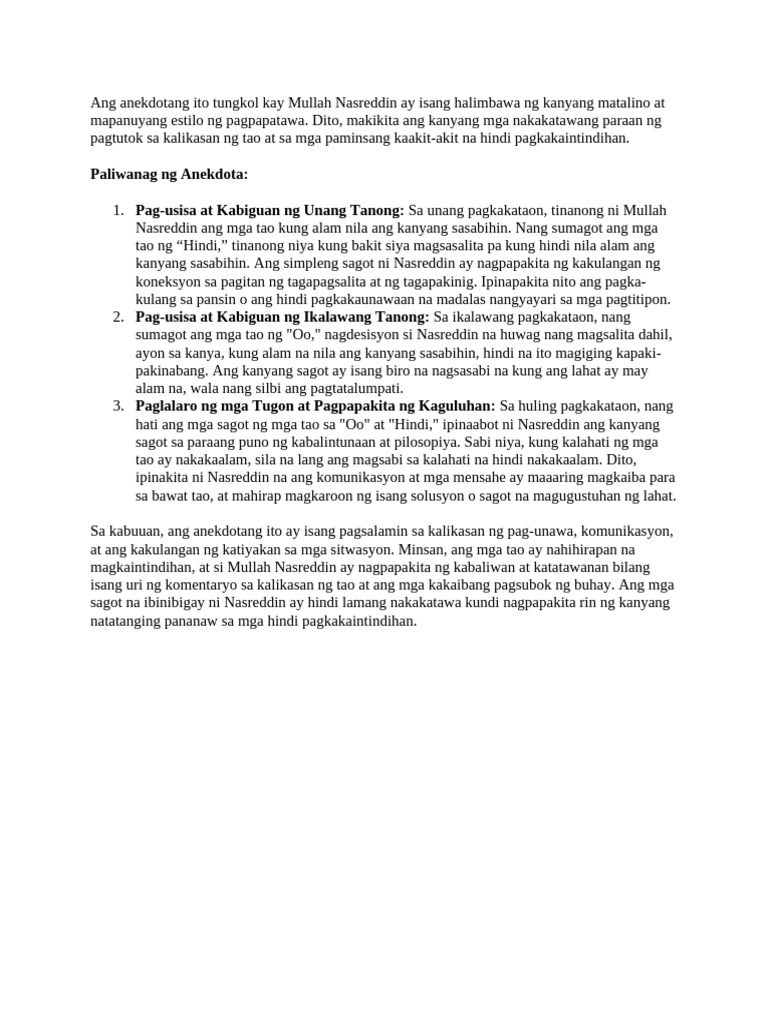 Ang Anekdotang Ito Tungkol Kay Mullah Nasreddin Ay Isang Halimbawa NG ...