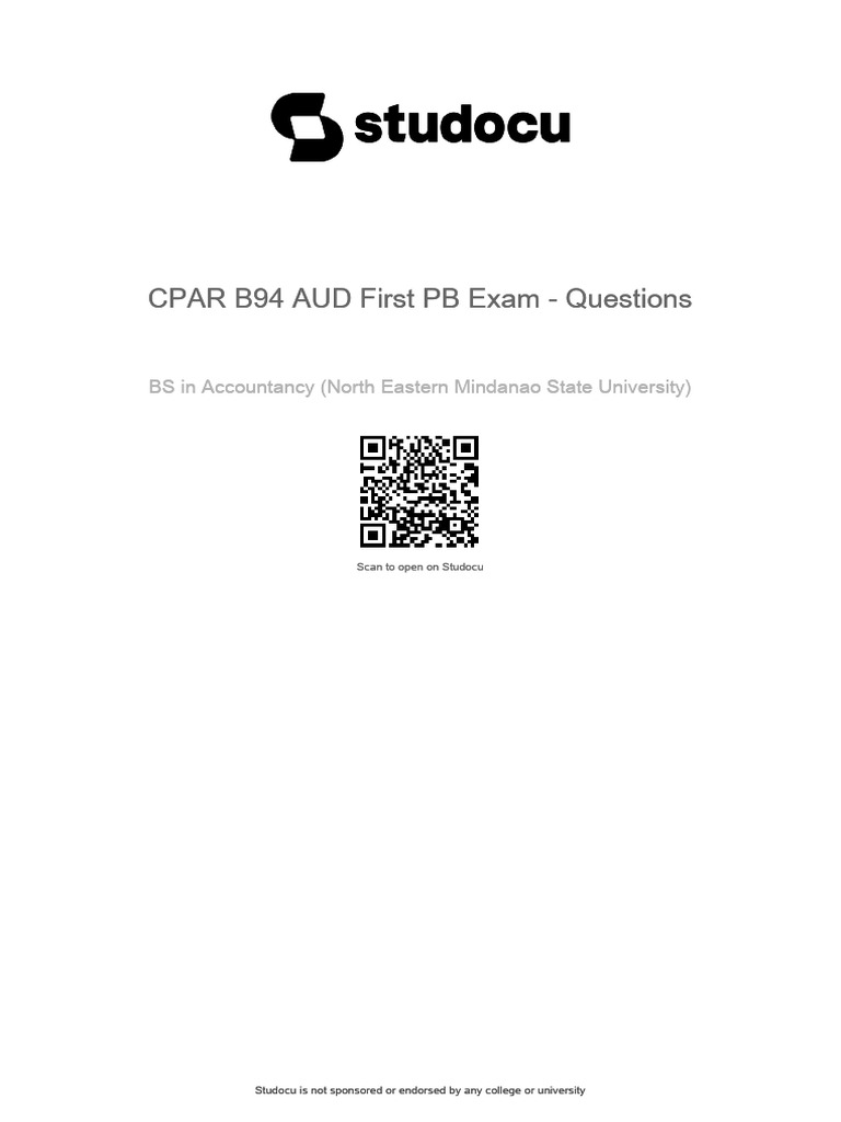 CPAR B94 AUD Preboard Exam Questions | PDF | Internal Control | Audit