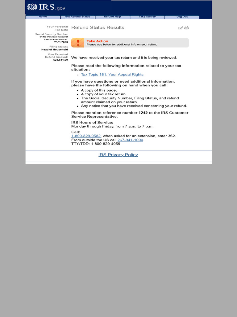 Refund Status Results | PDF | Tax Refund | Internal Revenue Service
