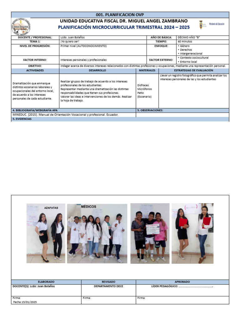 002 Planificacion OVP - 10mo B 2025. | PDF | Aprendizaje