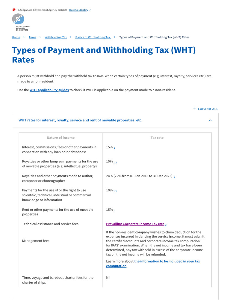 Types of Payment and Withholding Tax (WHT) Rates | PDF | Public Finance ...