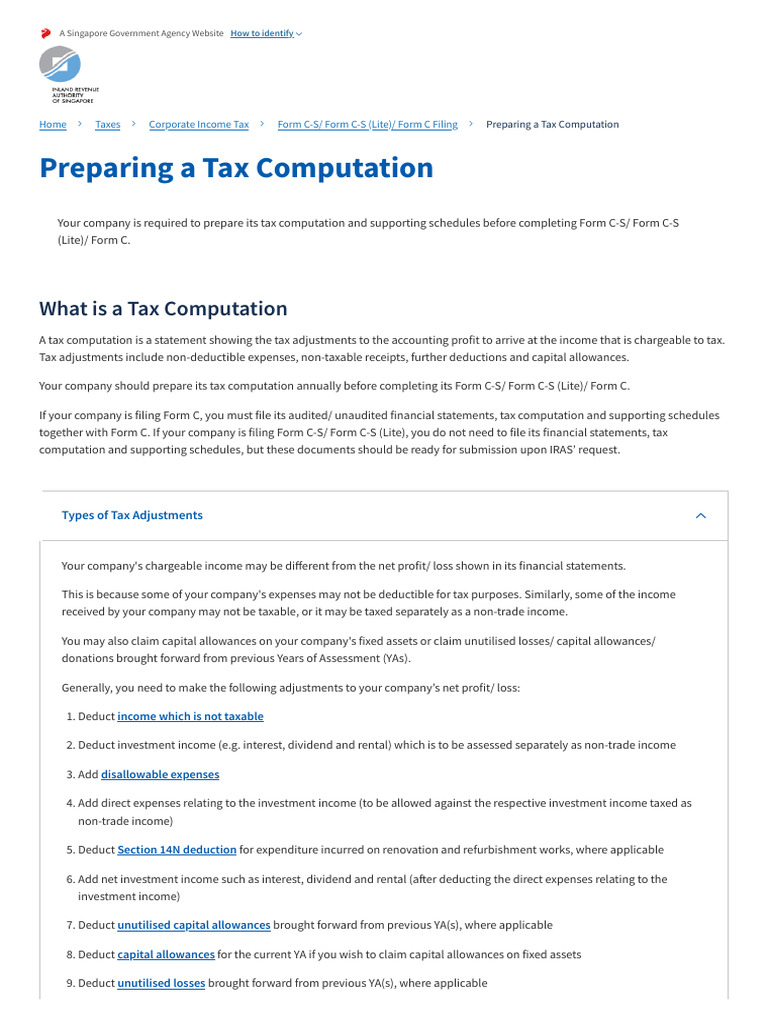 IRAS+ +Preparing+a+Tax+Computation | PDF | Tax Deduction | Expense