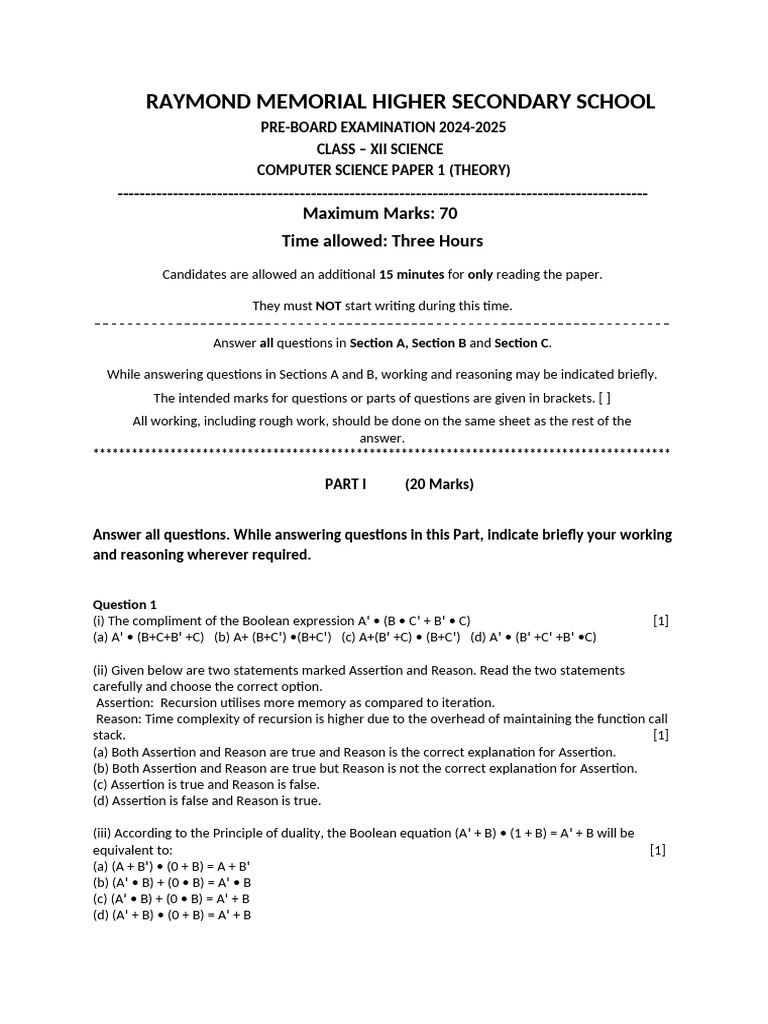 Computer Xii Prelims 24 25 Pdf Method Computer Programming Constructor Object Oriented