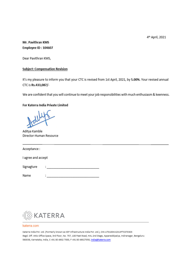 Compensation Revision for M. R. Pavithran | PDF