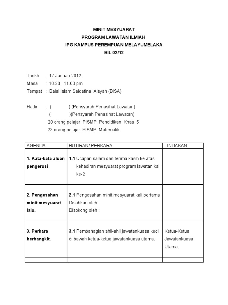 Contoh Minit Mesyuarat | PDF