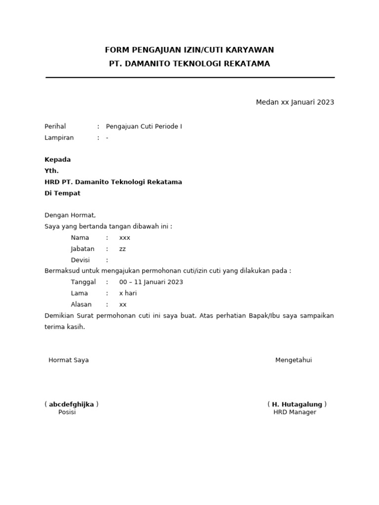 FORM PENGAJUAN IZIN cuti | PDF