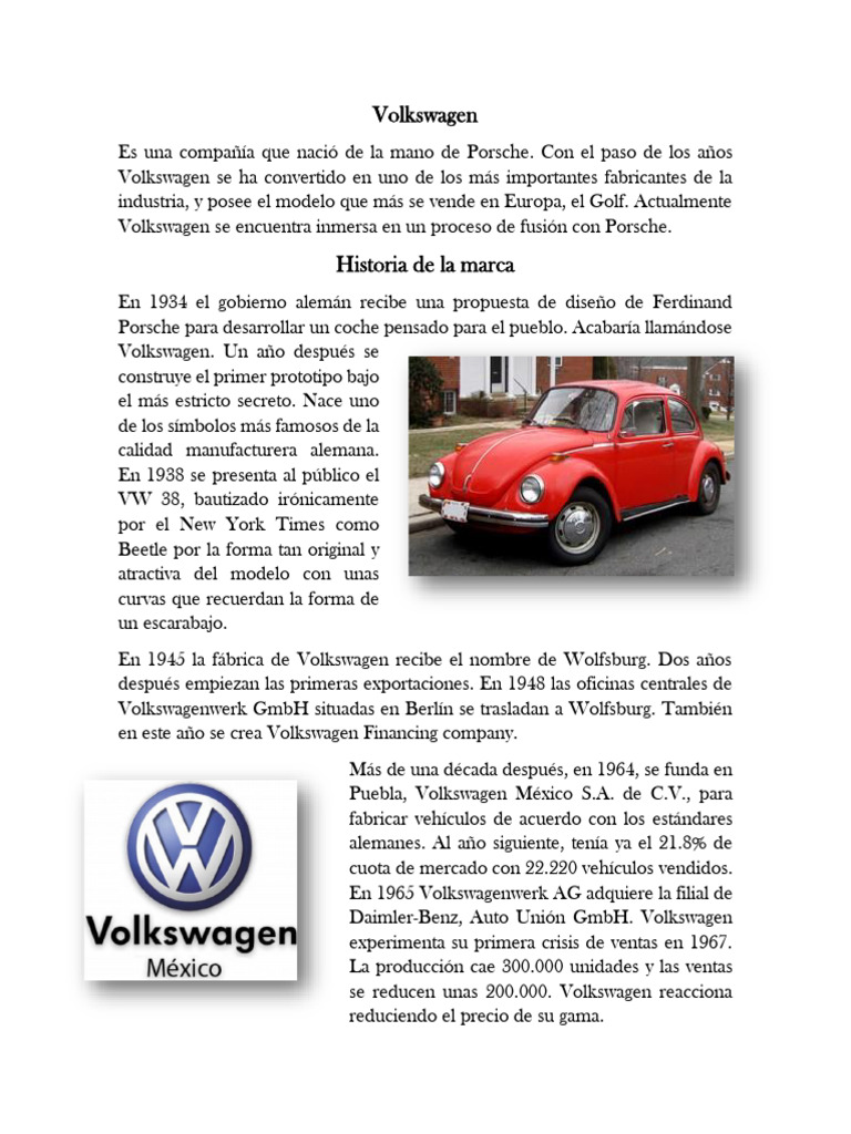 Historia de Volkswagen y su evolución | PDF | Volkswagen | Vehículos