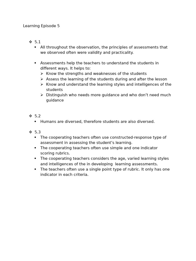 Summary of Learning Episode 5 | PDF