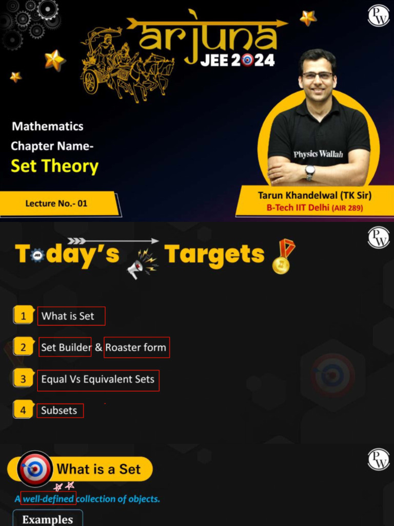 Set Theory 01 _ Class Notes __ Arjuna JEE 2024 | PDF