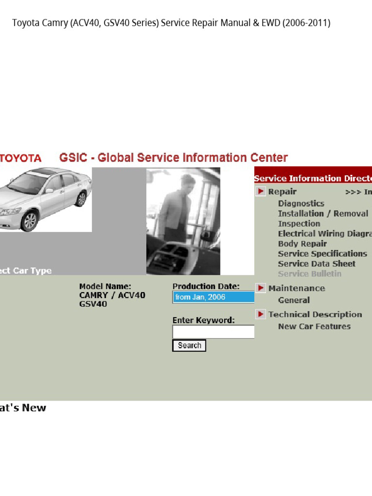 Toyota Camry ACV40 GSV40 Series Service Repair Manual EWD 2006-2011 DWL ...