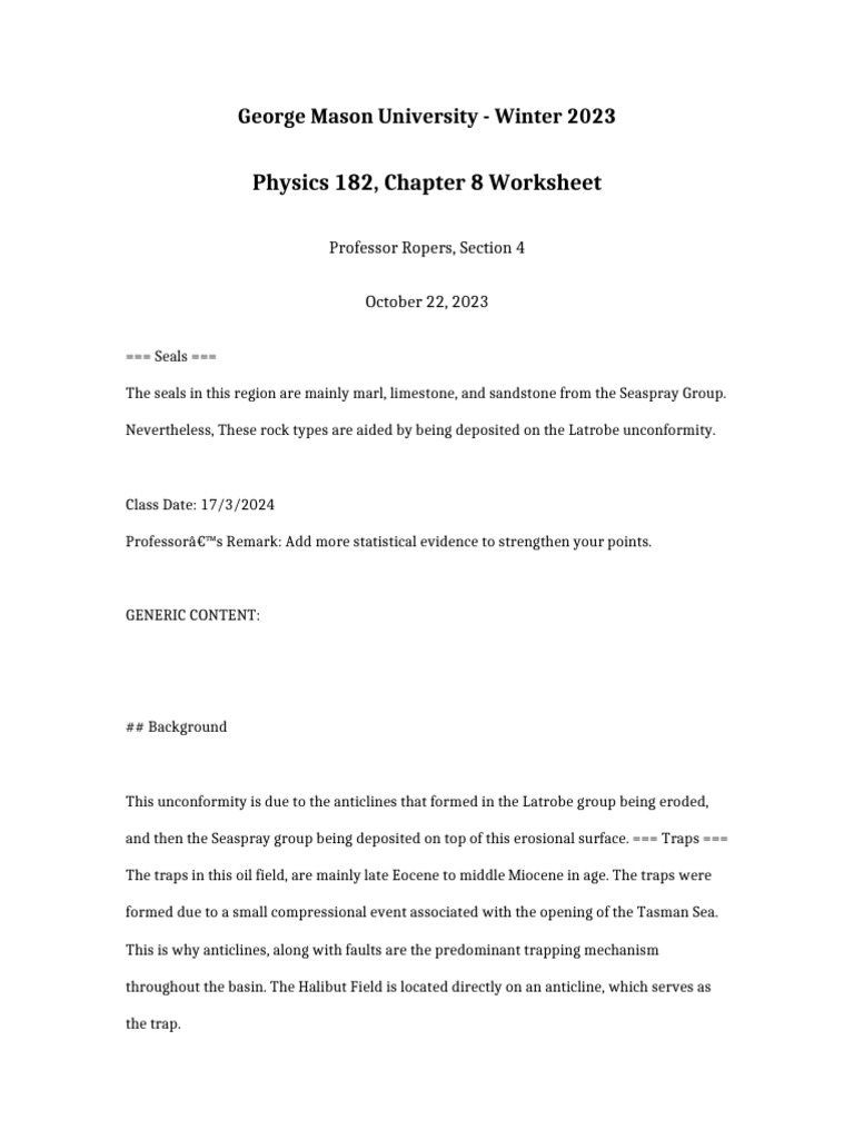 Physics 182 Chapter 8 Worksheet | PDF