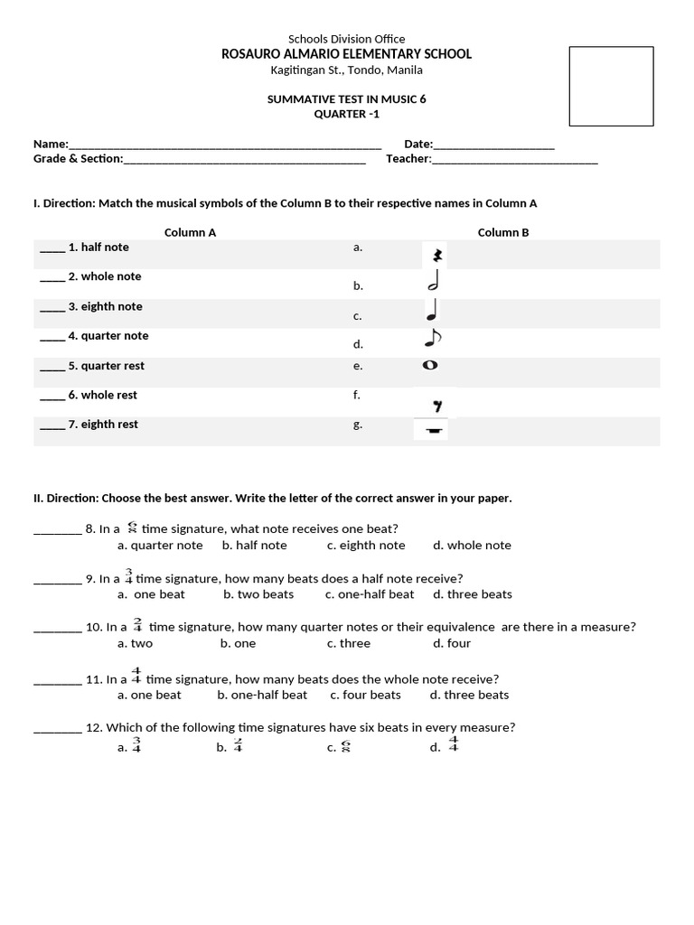 Music 6 Summative Test - Quarter 1 | PDF | Musical Compositions ...