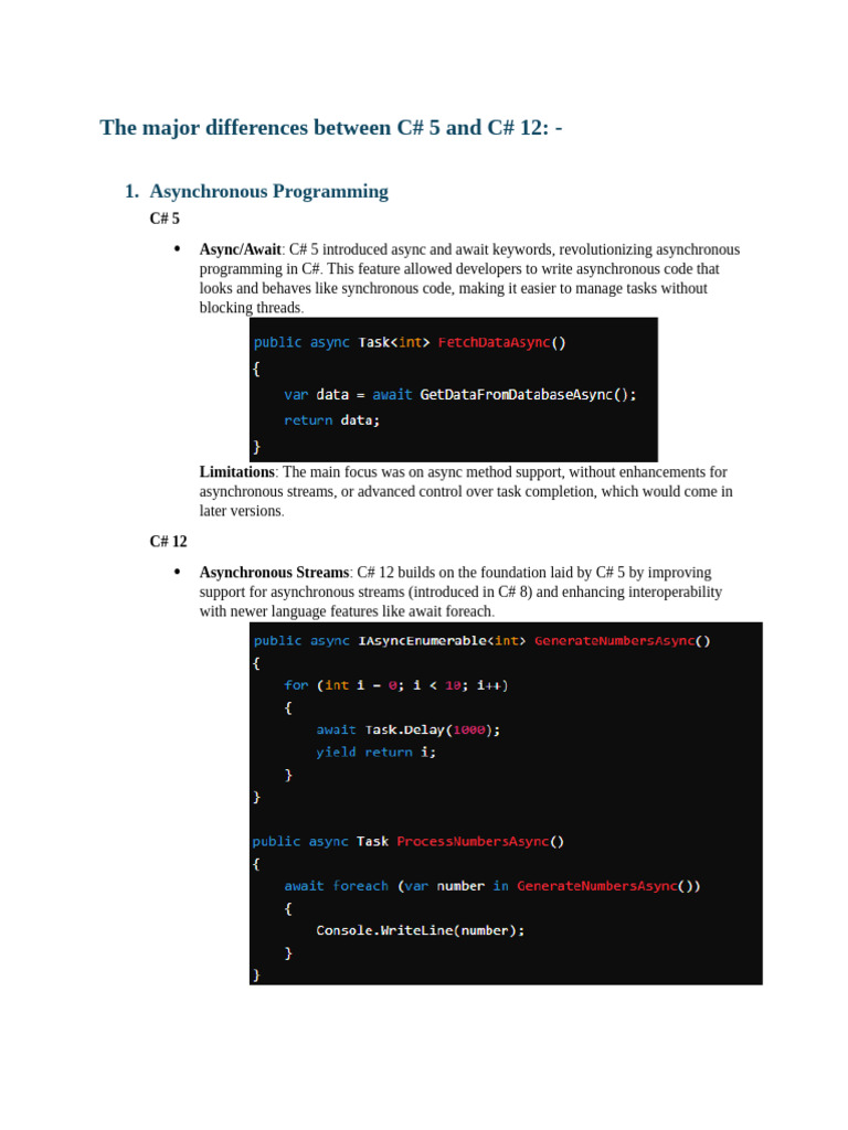 Differences between c#5 & c#12 | PDF | C Sharp (Programming Language) | Anonymous Function