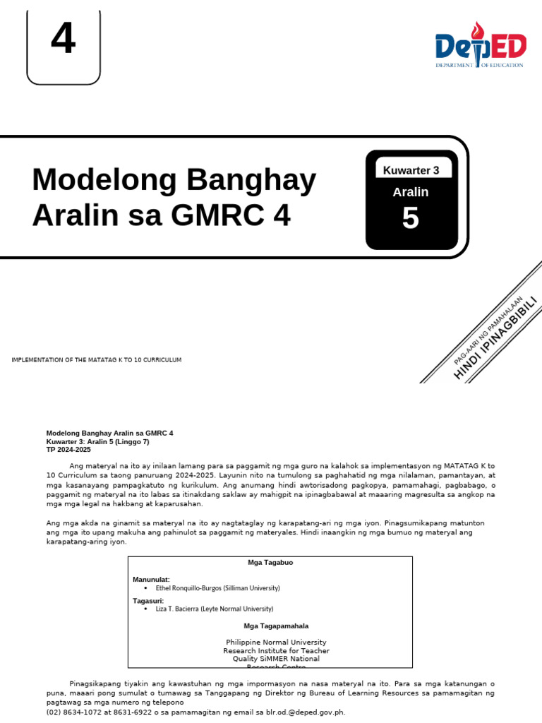 q3 Le GMRC 4 Lesson 5 Week 7 | PDF
