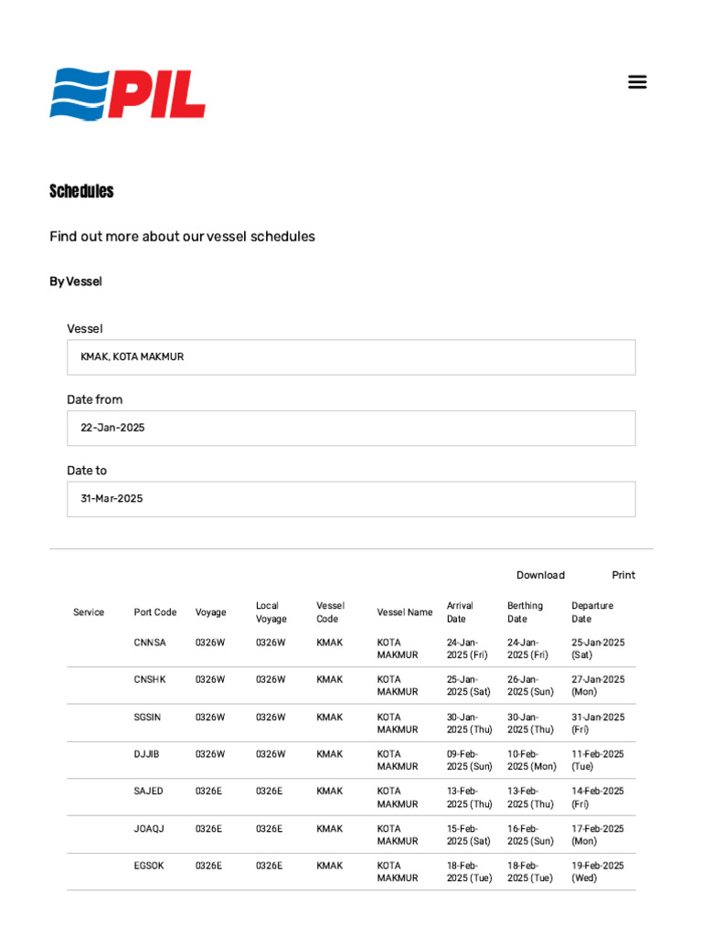 PIL Vessel Sailing Schedule 2025 | PDF | Shipping | Water Transport