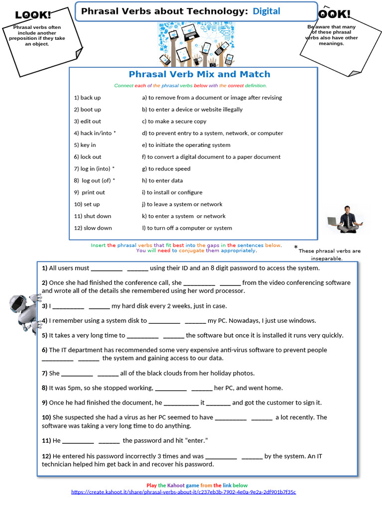 Phrasal Verbs About Digital Technology Fun Activities Games Games Grammar Drills Grammar ...