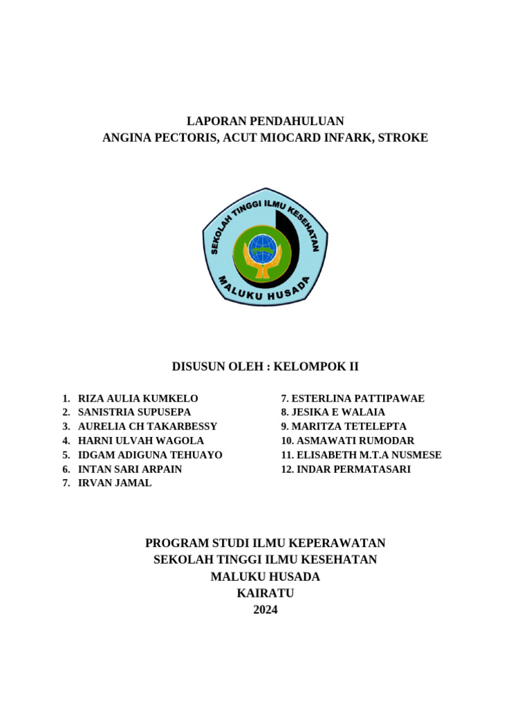 Laporan Pendahuluan (Angina, Acut Miocard Infark, Stroke) KEL 2 | PDF
