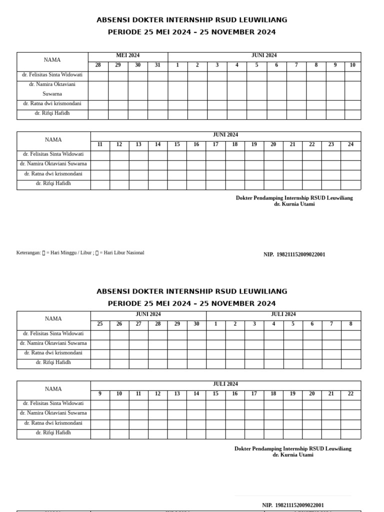 Absensi Internship RSUD Leuwiliang 2024 | PDF
