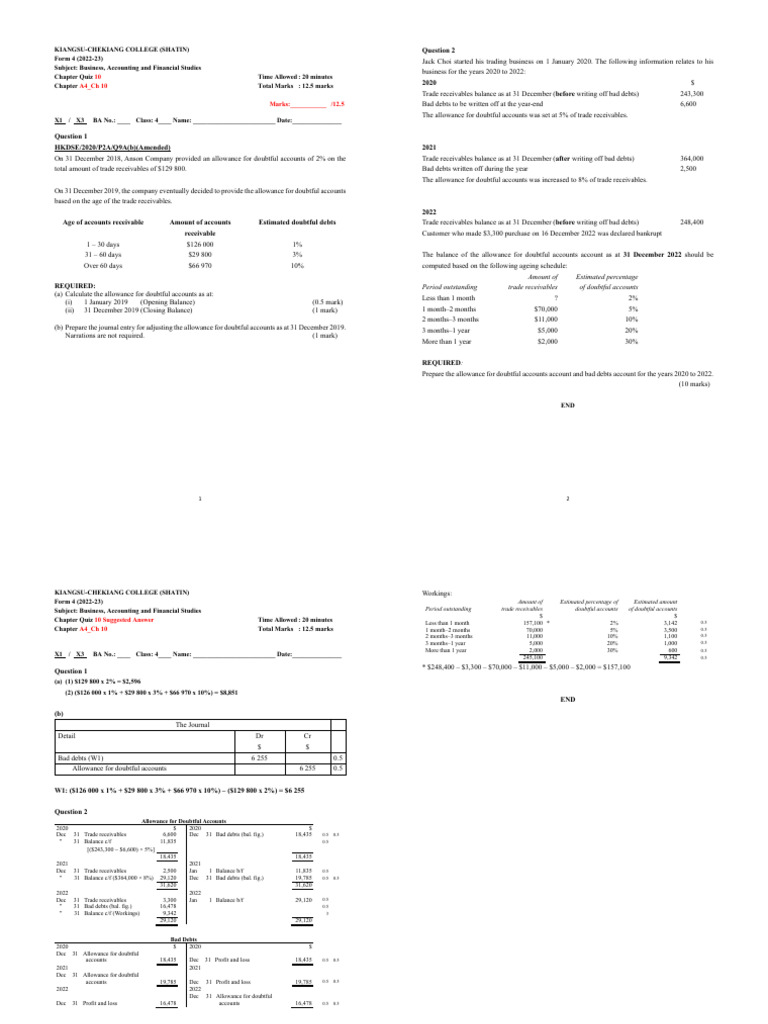 FW2_A4_Chapter Quiz 10_Q | PDF | Bad Debt | Liability (Financial ...