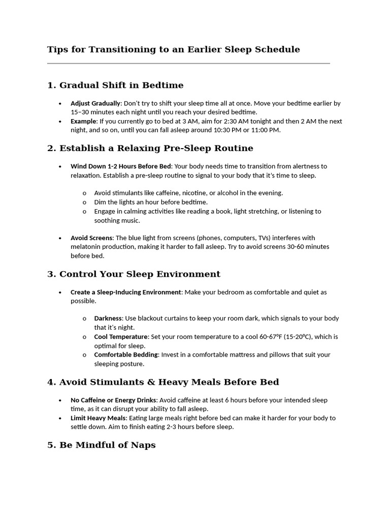 Tips For Transitioning To An Earlier Sleep Schedule | PDF | Sleep ...
