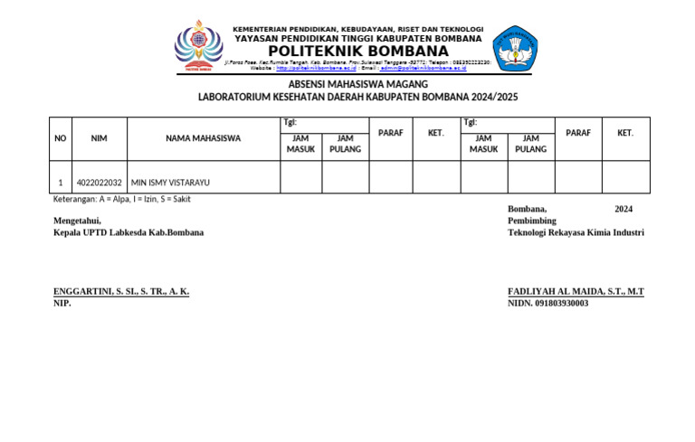 Absensi Mahasiswa Magang Labkesda 2024 | PDF