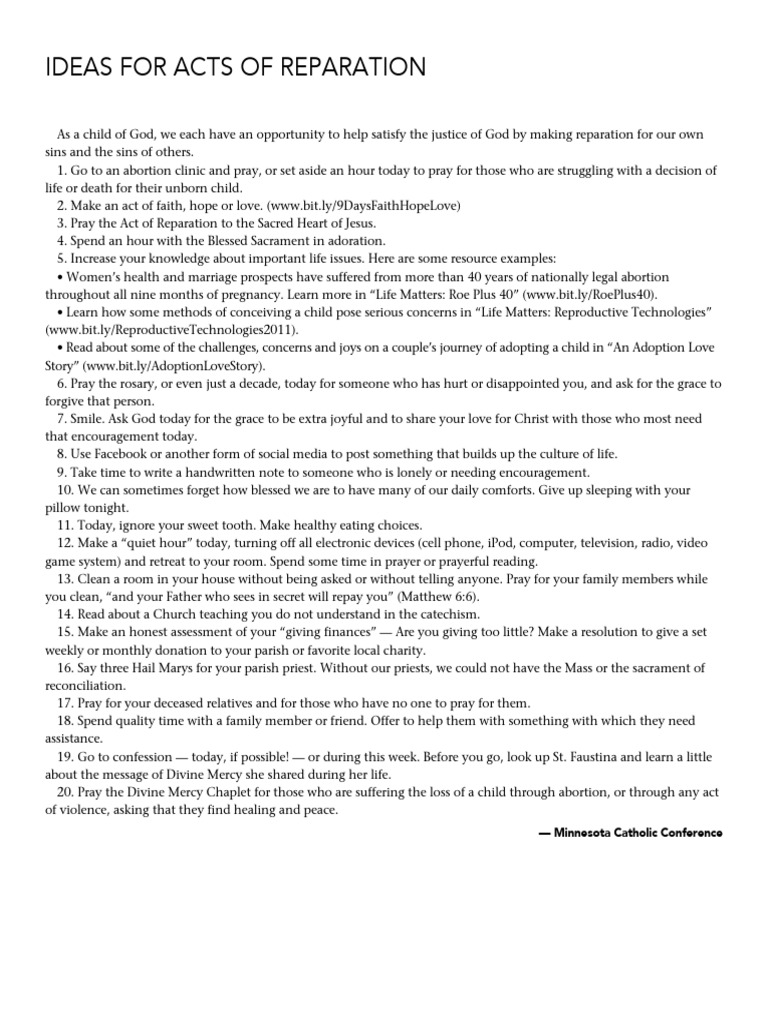 Day of Prayer Ideas For Acts of Reparation | PDF | Prayer | Christian ...