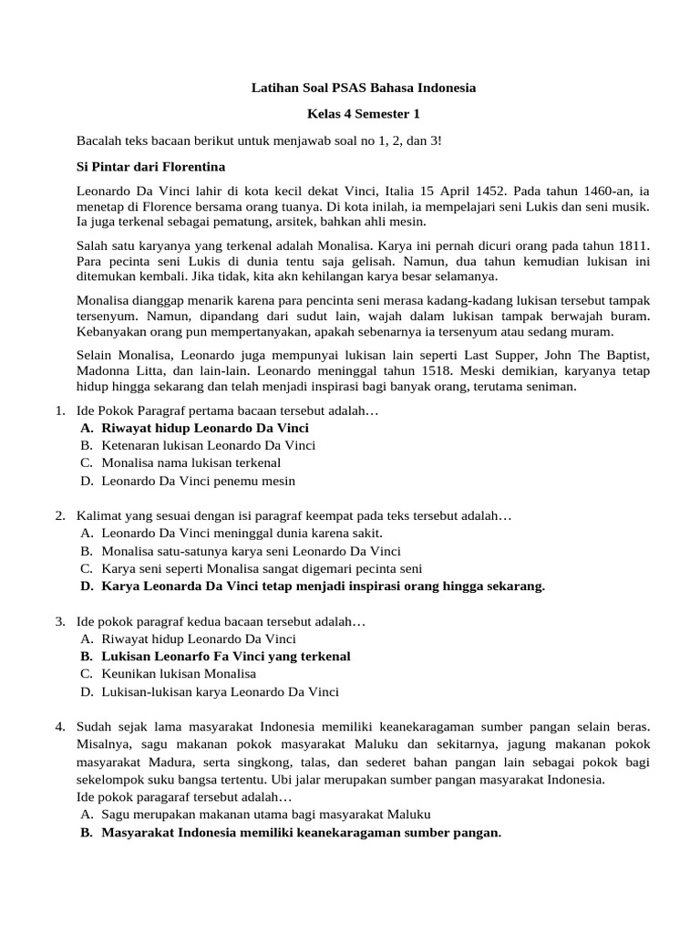 Latsol B.indo Kelas 4 PSAS 1 | PDF