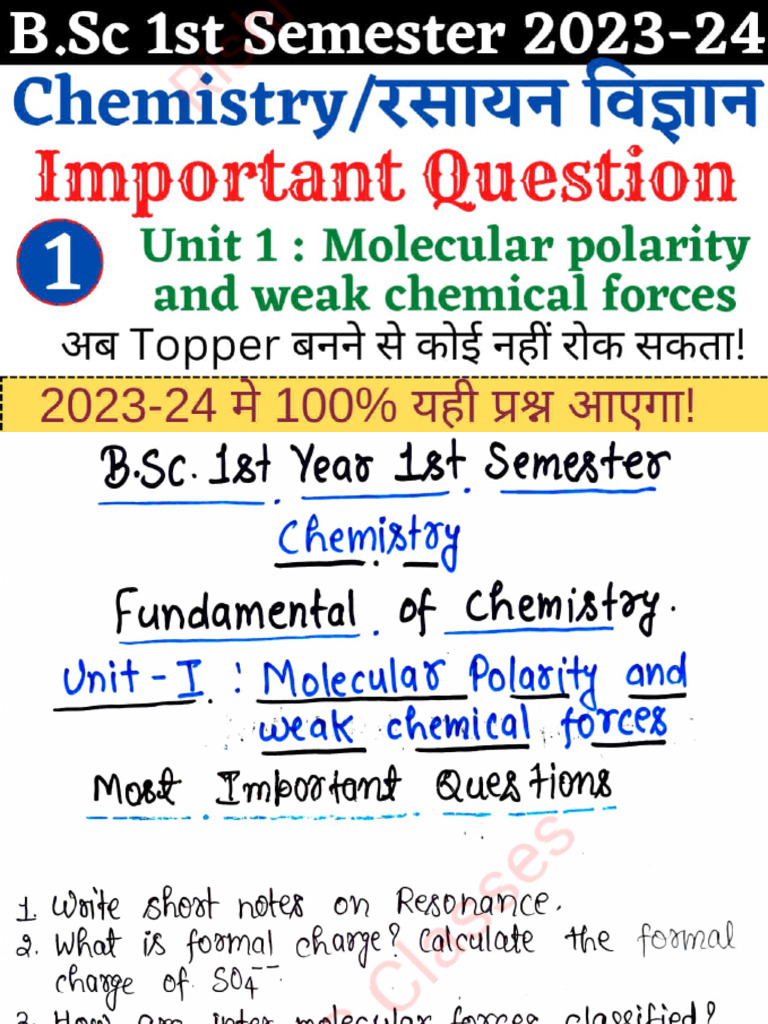 BSC 1st Year Chemistry Unit 1 Important Questions | PDF | Chemical ...