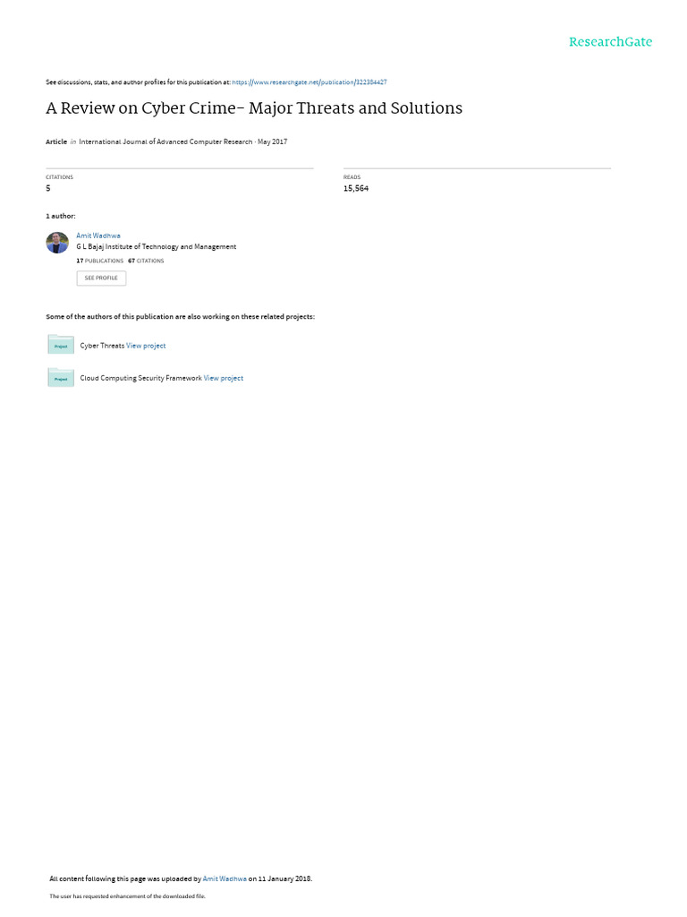 A Review on CyberCrime Major Threats and Solutions | PDF | Computer ...