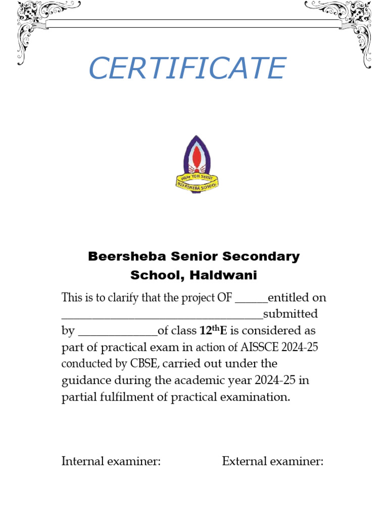 CBSE Project Certificate Template | PDF
