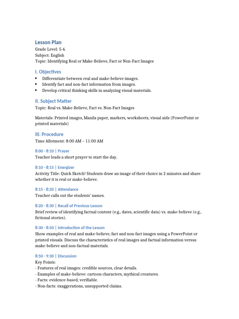 Grade5-6_Real_or_Make_Believe_Lesson_Plan | PDF