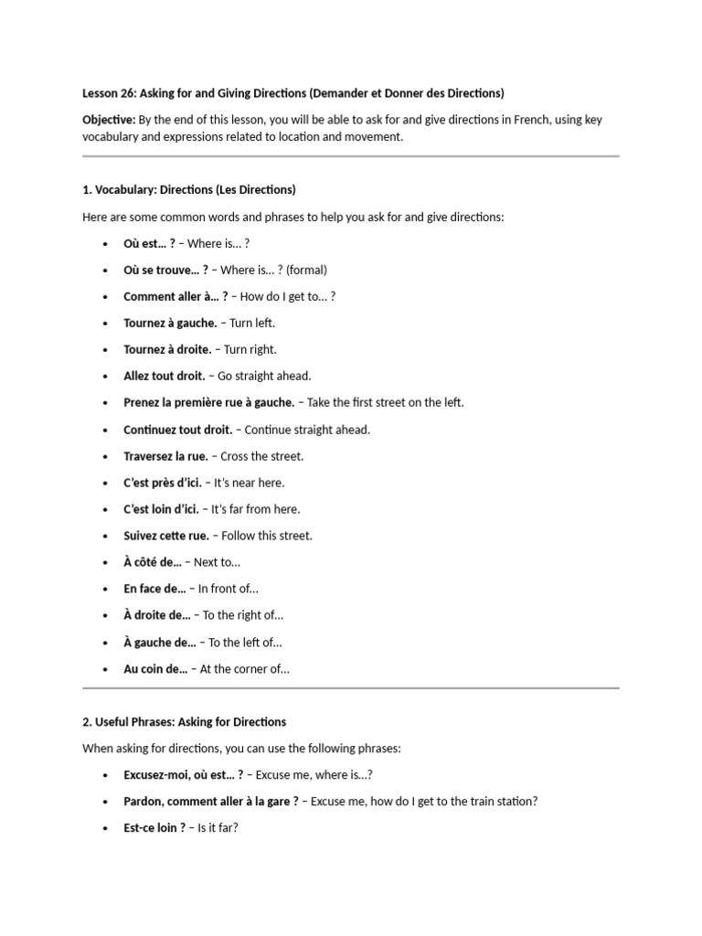 Demander et Donner des Directions en Français | PDF