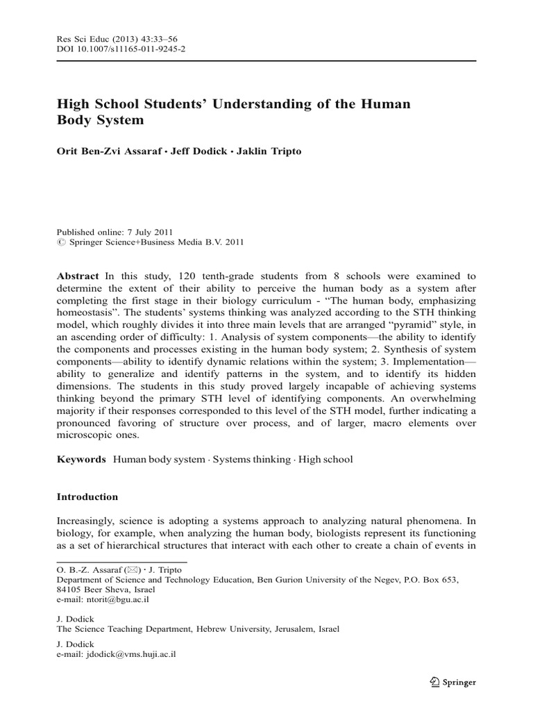 2013 - High School Students' Understanding of The Human Body System ...