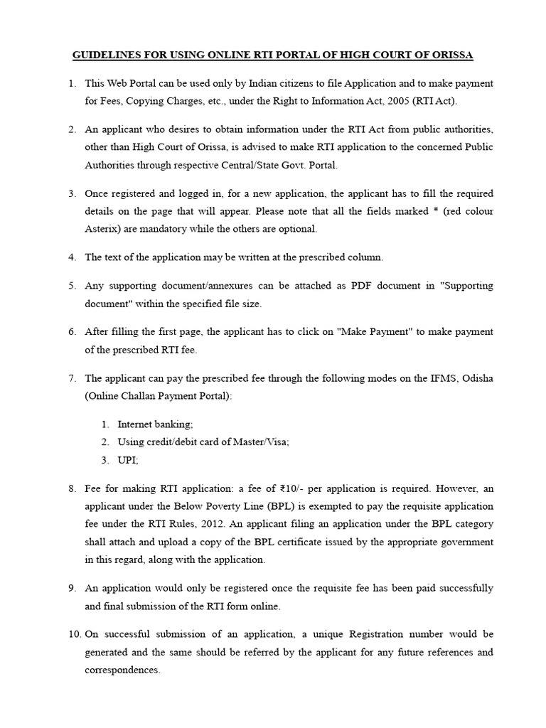 Ohc Online Rti Portal Guidelines | PDF